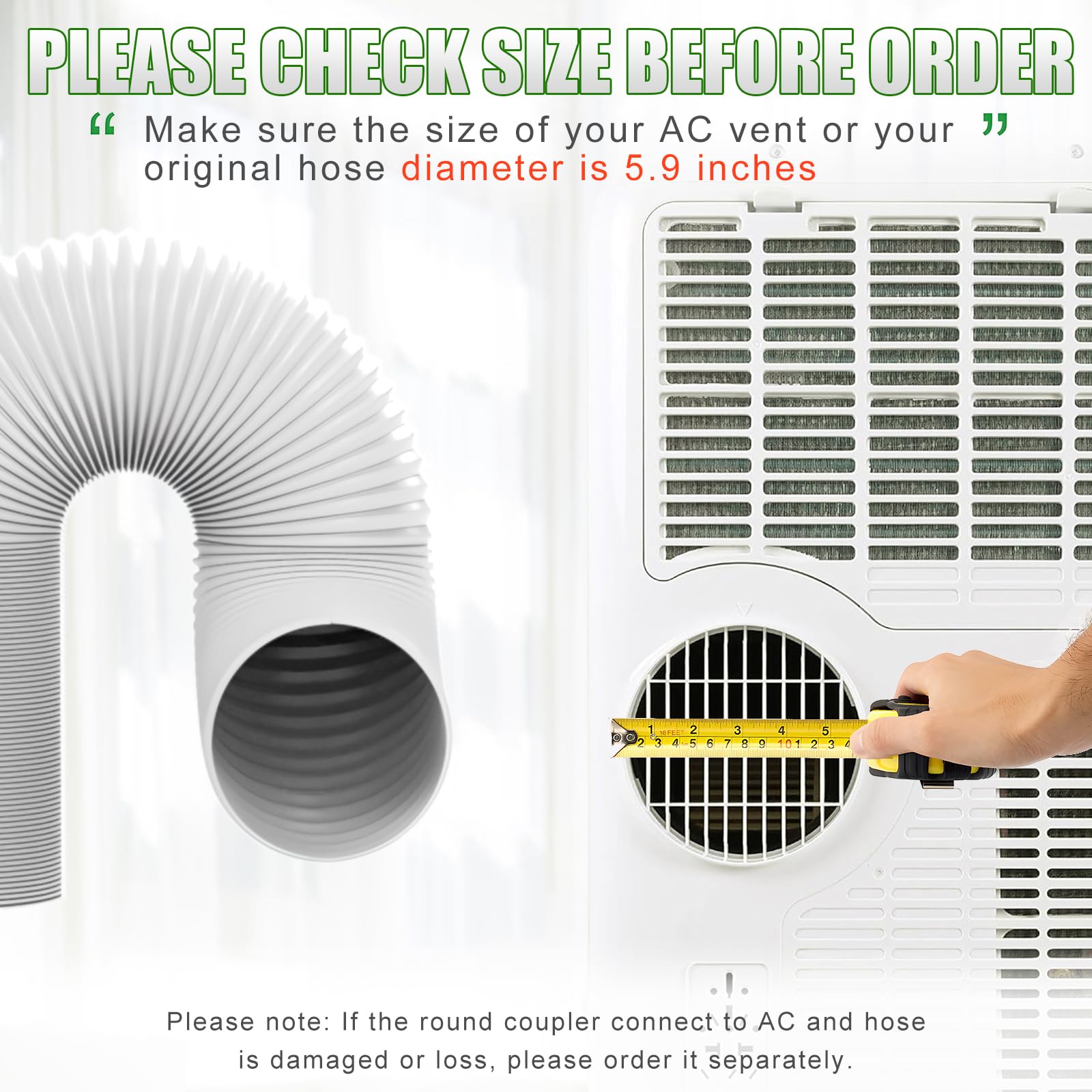 E-SDS Portable Air Conditioner Window Kit with 5.9” Diameter 78" Length Exhaust Hose, Seamless Portable AC Window Vent Kit for Sliding Window