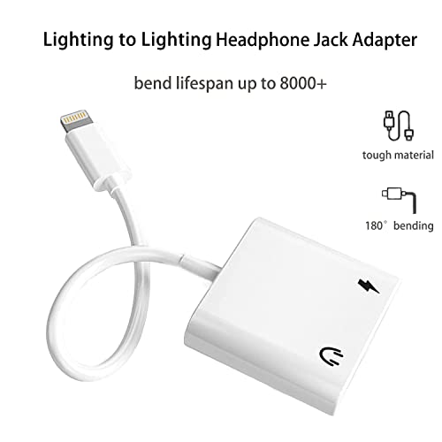 TIMEJONS Lighting to Lighting Headphone Jack Adapter for iPhone, 2 in 1 Charger and Aux Audio Splitter Adapter Support All iOS System(MFi Certified)
