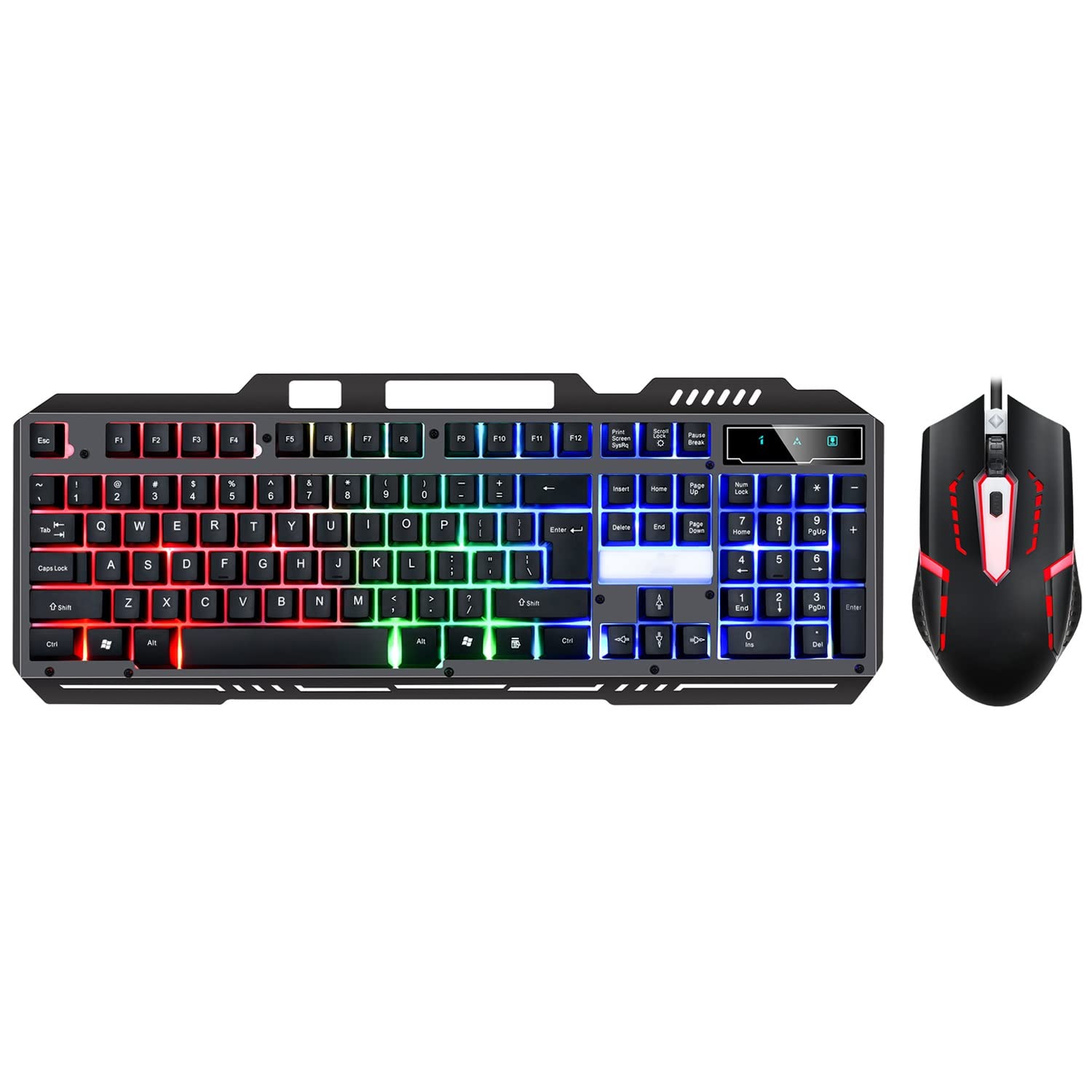 EXHNLE RGB Rainbow Gaming Keyboard and Mouse Combo, Backlit Computer Keyboard with Gaming Mouse, USB Wired Set for PC Gamer Laptop Work