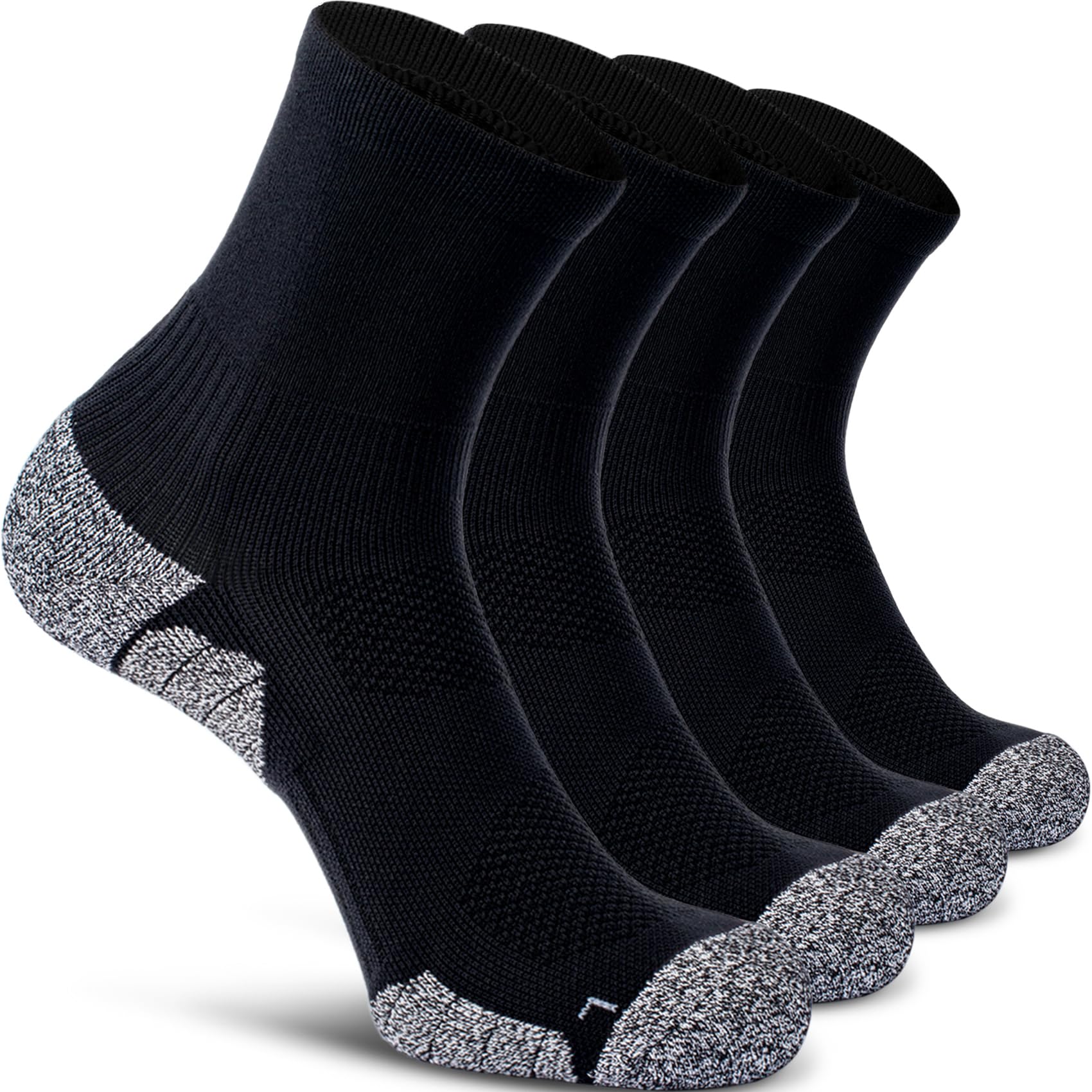 CWVLC Compression Athletic Unisex Quarter Socks Cushioned, 4-Pairs Black, L