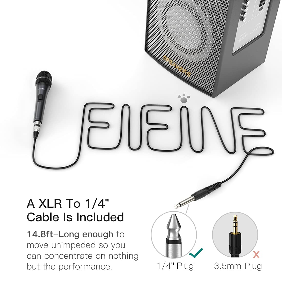 Fifine Karaoke Microphone, Dynamic Vocal Microphone for Speaker,Wired Handheld Mic with On and Off Switch and14.8ft Detachable Cable-K6