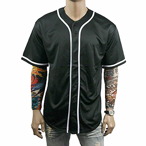 Pullonsy Mens Plain Solid Purple Baseball Jersey Basketball Hipster Hip Hop T-Shirts Button Down,Purple-Yellow Stripe Plain,Size S