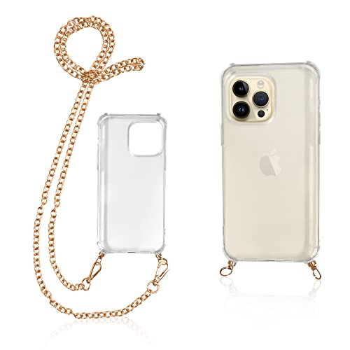 Horizon Clear iPhone 14 pro max case with Luxury Gold Strap for Women and Men - 100% Body Rugged Protector and Shockproof Bumper case 6.7 Inch with an Innovative Removable Chain