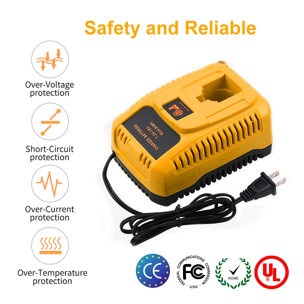 Fast Replacement DC9310 Charger Compatible with Dewalt 7.2V -18V XRP NiCad NiMh Battery DC9096 DC9098 DC9099 DC9091 DC9071 DE9057 DW9096 DW9095 DW9094 DW9072 DW9062