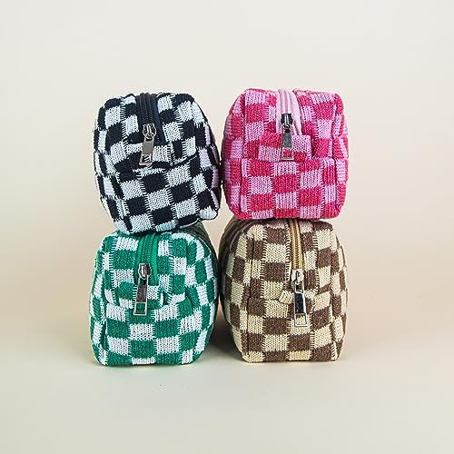 Checkered Pouch and Pencil Case Set (Pink/Pink)