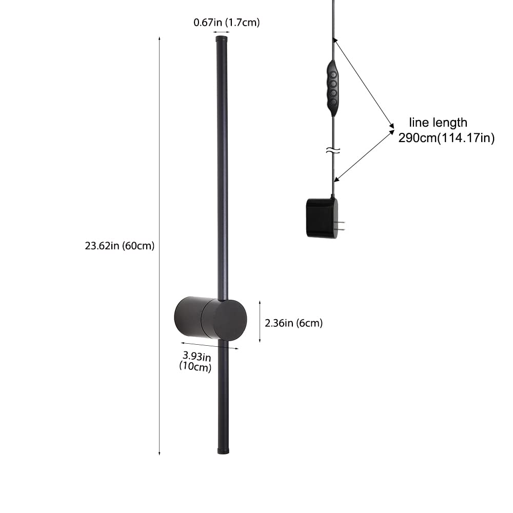 Ditoon Modern Plug in Wall Sconce Set of 2 LED Matte Black Wall Lamp with Plug in Cord On/Off Switch 21 5/8 inches lamp for Bedroom Nightstands(2-Pack)