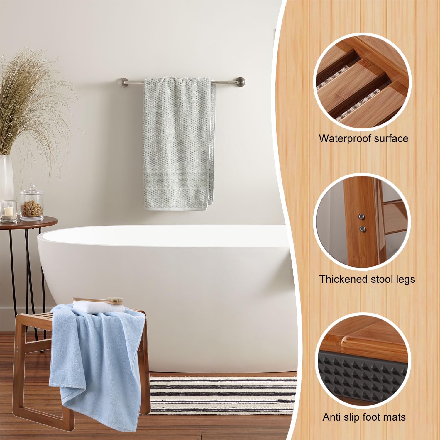Generic Shower Bench, Shower Stool with Storage Shelf, Bamboo Shower Seat Bathroom Spa Bench, Shower Bath Chairs Spa Stool for Bathroom Inside, Yellow