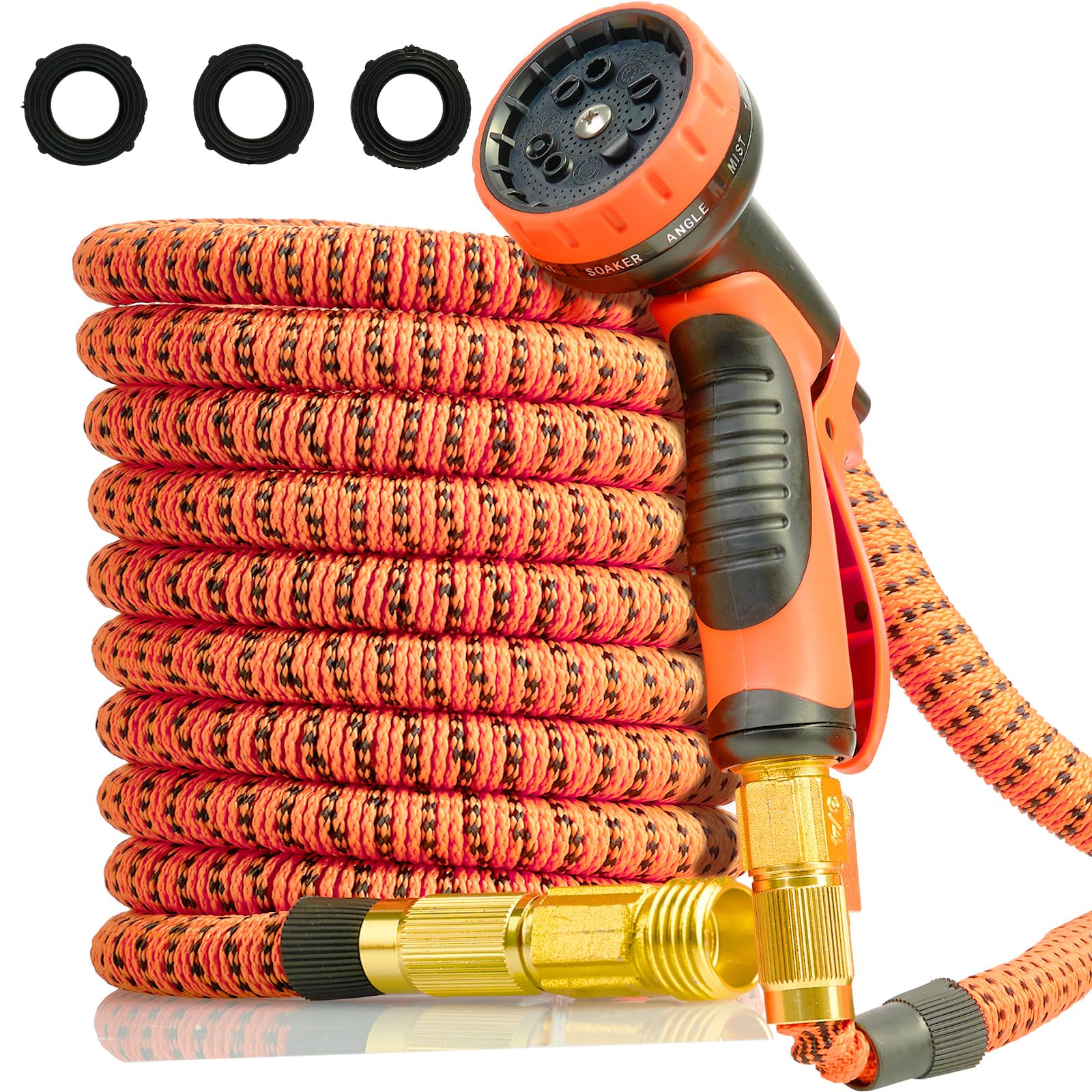 Expandable Garden Hose 25 ft with 10 Functions Hose Sprayer, Flexible Garden Hose Leak-Proof with Natural Latex,No-Kink Collapsible Hose Orange