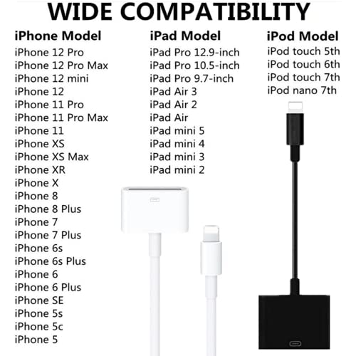 Lightning to 30-Pin Adapter, iPhone 8 Pin Male to 30 Pin Charger ipad Connector Adapter Data Sync Cable Connector Compatible iPhone 14/13/12/11/X/8/iPad/Bluetooth (White)