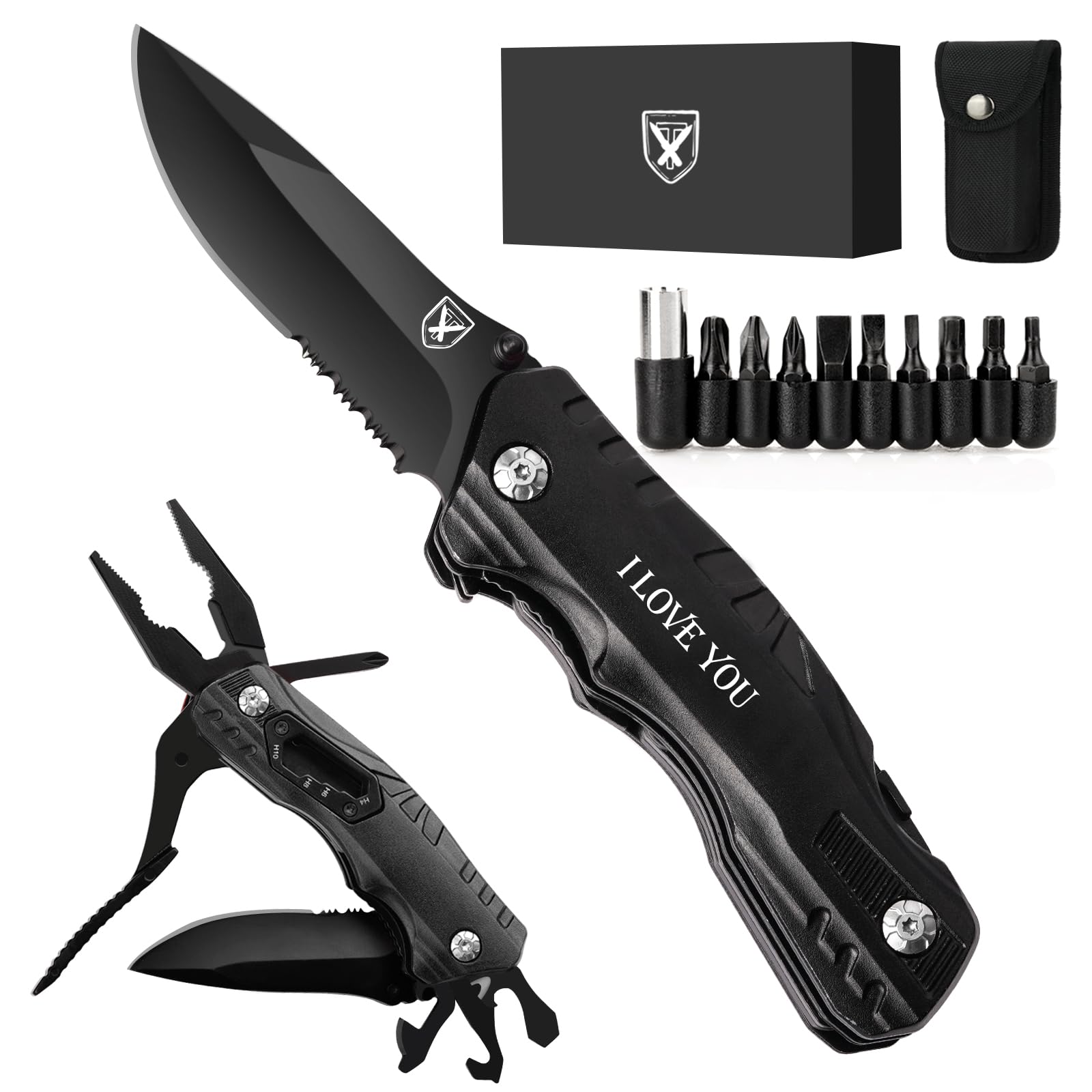 Gifts for Men Him Husband Boyfriend, Valentines Day Anniversary Birthday Gifts Idea for Him, Pocket Knife Multitool, I LOVE YOU Cool Folding Knife, Outdoor Camping Hunting Fishing Present
