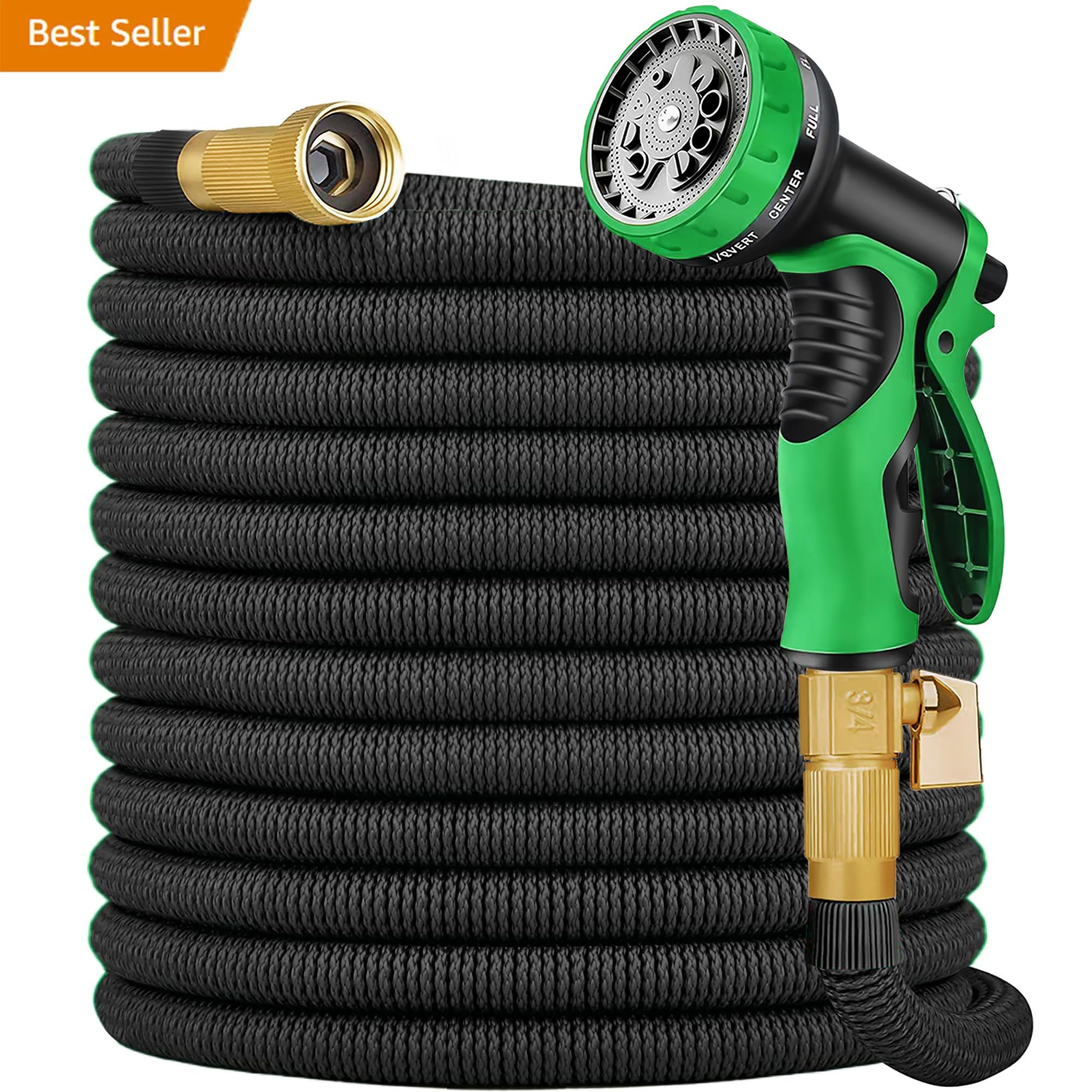 Expandable Garden Hose 75 ft with 10 Function Spray Nozzle - New Patented Water Hose with 40 Layers of Innovative Nano Rubber - Lightweight, Durable, Flexible, 75ft Retractable Stretch Hose (Black)
