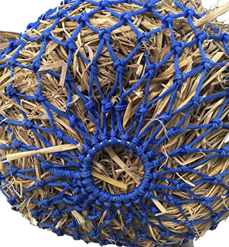 Majestic Ally 2 Pcs 1.25”x1.25” Holes Ultra Slow Feed 36” Very Sturdy Hay Net with Bottom Ring for Horses, Goat, Travel Feeder for Trailer and Stall, Reduces Waste (Royal Blue)