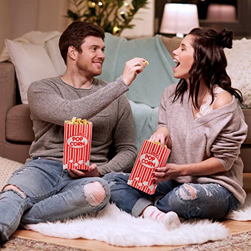 Popcorn Bags Paper Bags Grease Resistant Popcorn Container Single Serving 2 oz Paper Sleeves Red/White Leak Proof Flat Bottom for Movie Theme Party Supplies Retro Carnivals Fundraisers (200 Pcs)