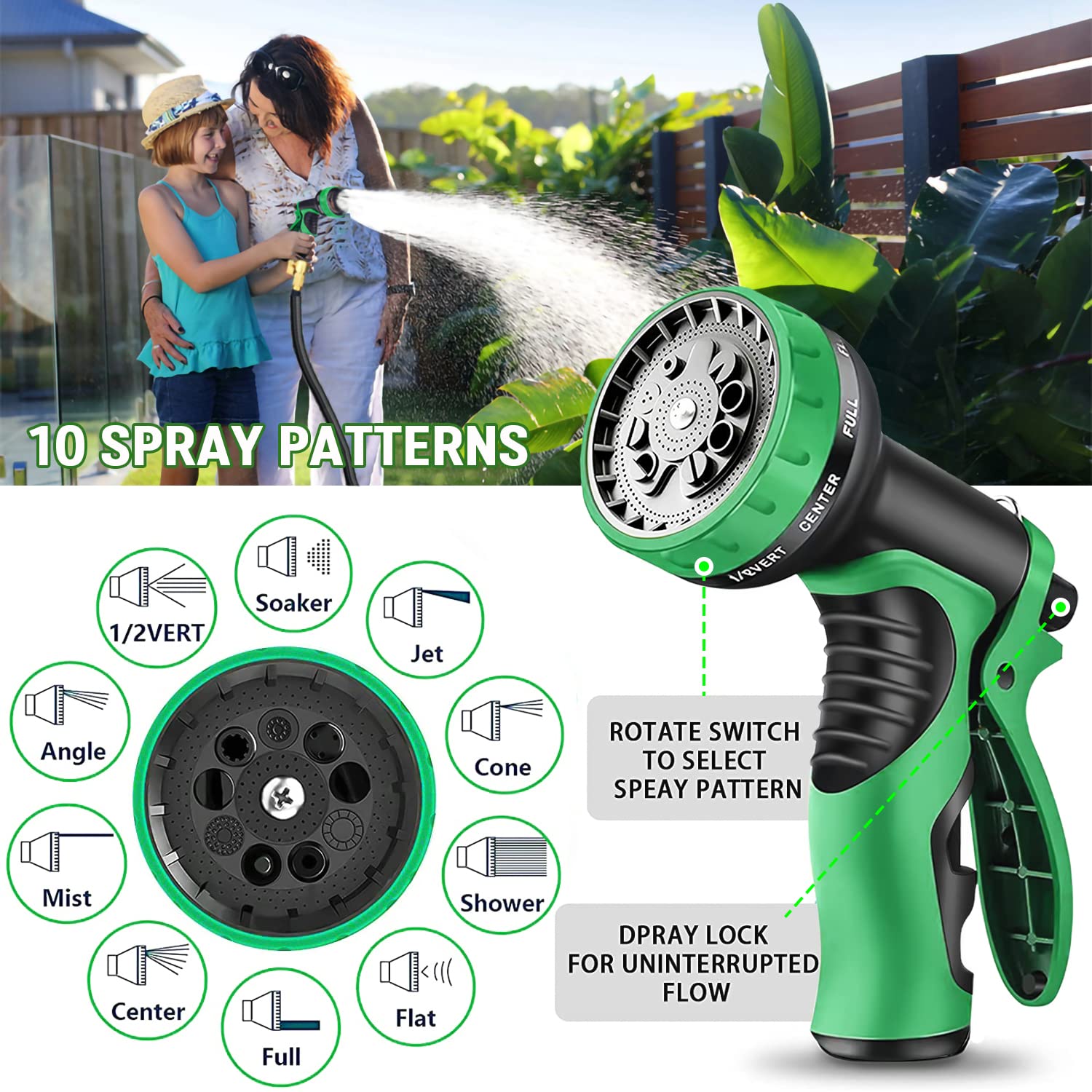 Expandable Garden Hose 25 ft with 10 Function Spray Nozzle - New Patented Water Hose with 40 Layers of Innovative Nano Rubber - Lightweight, Durable, Flexible, 25ft Retractable Stretch Hose (Black)
