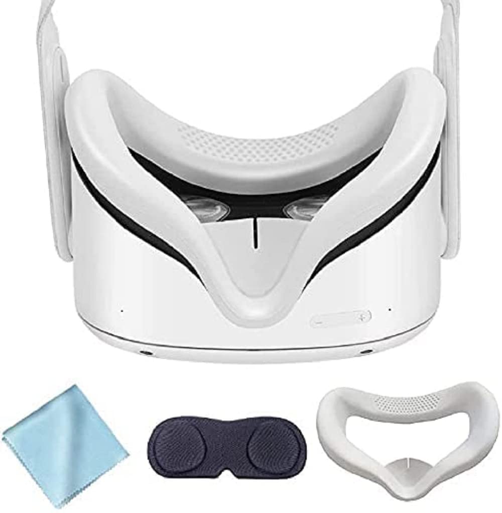 CONNYAM Washable VR Silicone Mask Pad Face Cover for Meta / Oculus Quest 2 with Lens Protective Cover and Microfiber Cleaning Cloths