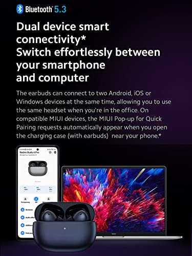 Xiaomi Redmi Buds 4 Pro TWS Wireless Earbuds Earphone Bluetooth 5.3 Active Noise Cancelling 3 Mic Wireless Headphone 36 Hours Life, 3-mic Noise Reduction for Calls, in-Ear Detection, White
