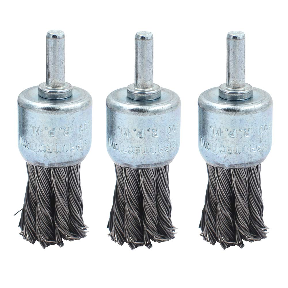 DGOL 3 Packs 1 inch Twist Wire Knot Cup Brush with 1/4 inch Round Shank for Drill, Not for Grinder, Wire Diameter 0.02 inch