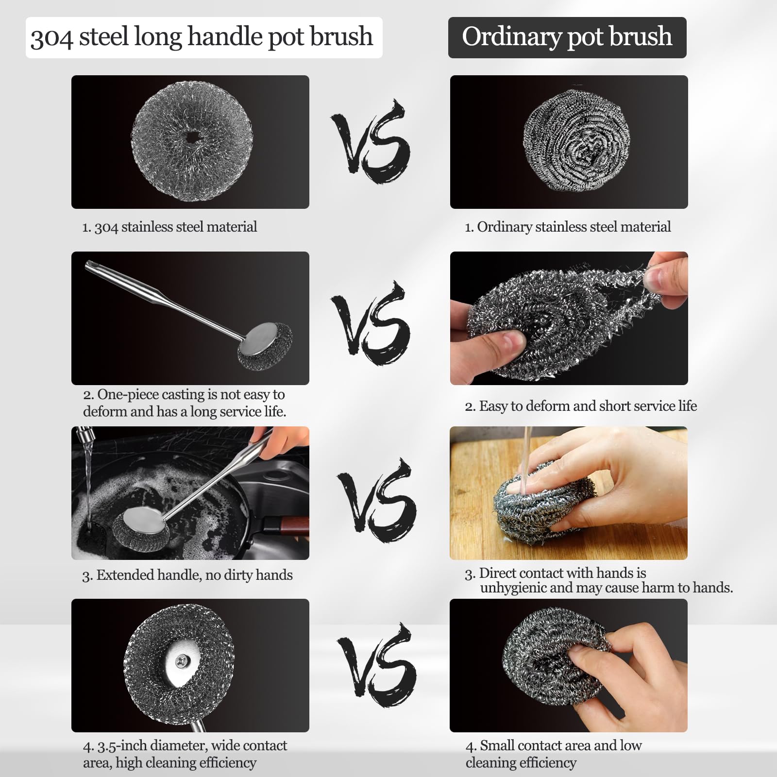 Generic Stainless Steel Long-Handled Steel Wool Brush, Grill Brush Bristle Free with Replaceable Brush Heads,Metal Scrubbers for Cleaning Dishes,Dish Scrubber with Handle