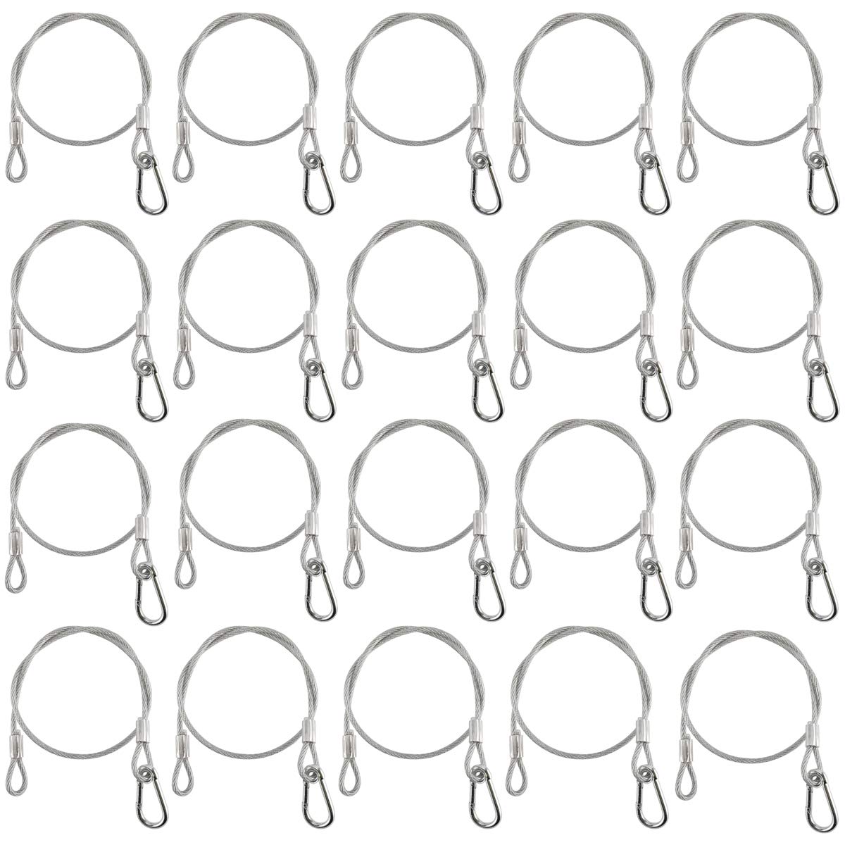 Stage Light Safety Cables, 25.5" Stainless Steel Safety Security Cable for Party Lights DJ Light Stage Lighting, Load 110lb, Pack of 20