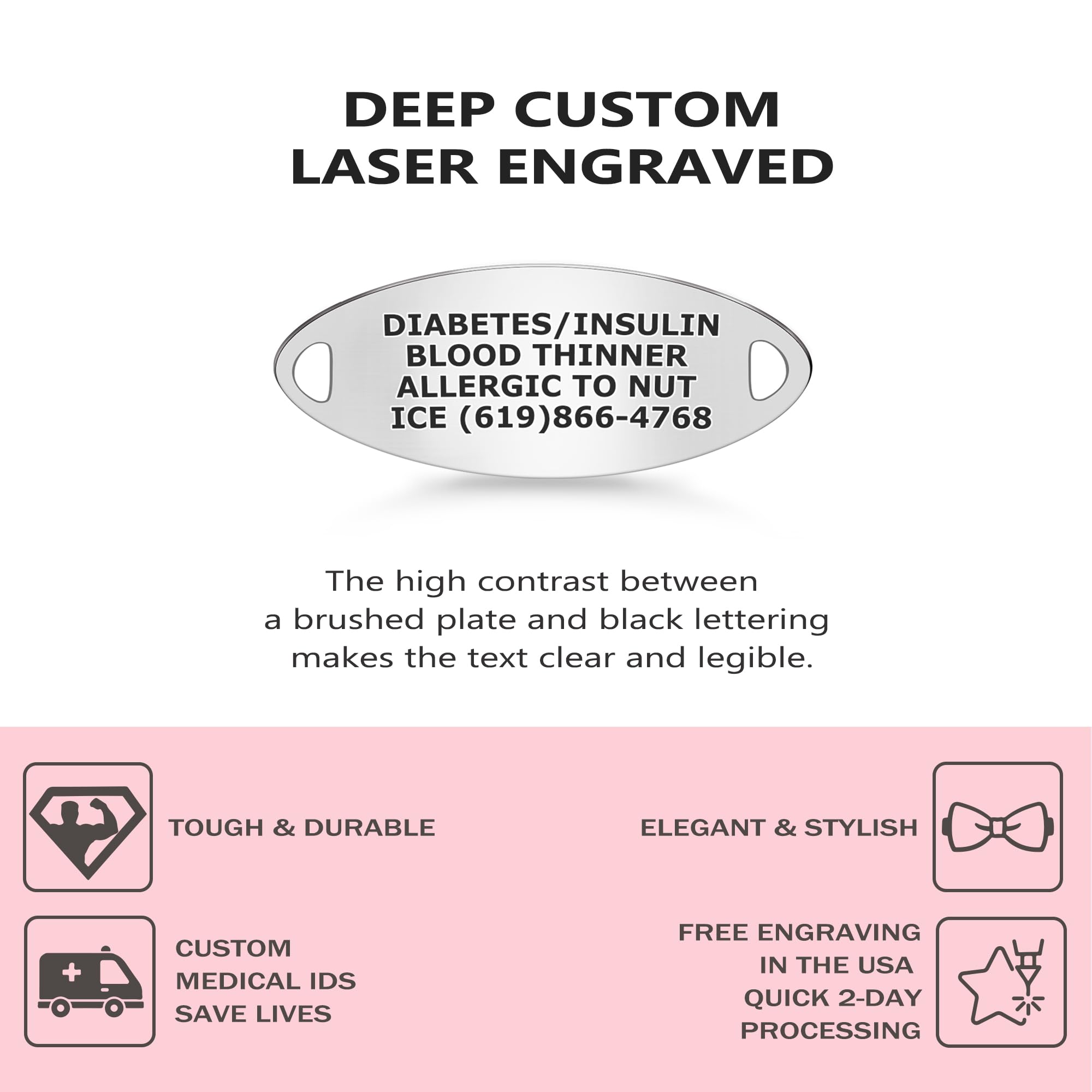 Divoti Pure Titanium Figaro Medical Alert Bracelet with Free Engraving and Lovely Filigree Tag-Red-7.0"