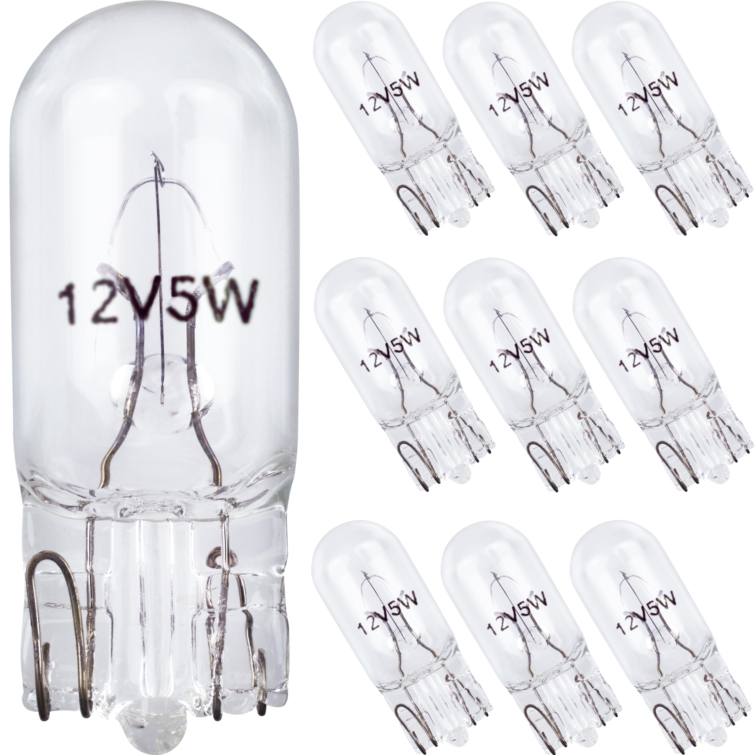 Diximus Landscape Light Bulbs 5W - Krypton 12V T3-1/4 Small Light Bulb Low Voltage Wedge Base Bulbs W5W for Landscape, RV and Cabinet Lighting T10 Clear Bulbs - 10 Pack