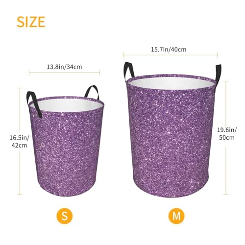 Gbuzozie Purple Glitter Prints Round Laundry Hamper Storage Basket Toys Clothes Organizer Bin For Home Bathroom Bedroom Dorm Nursery, 38l