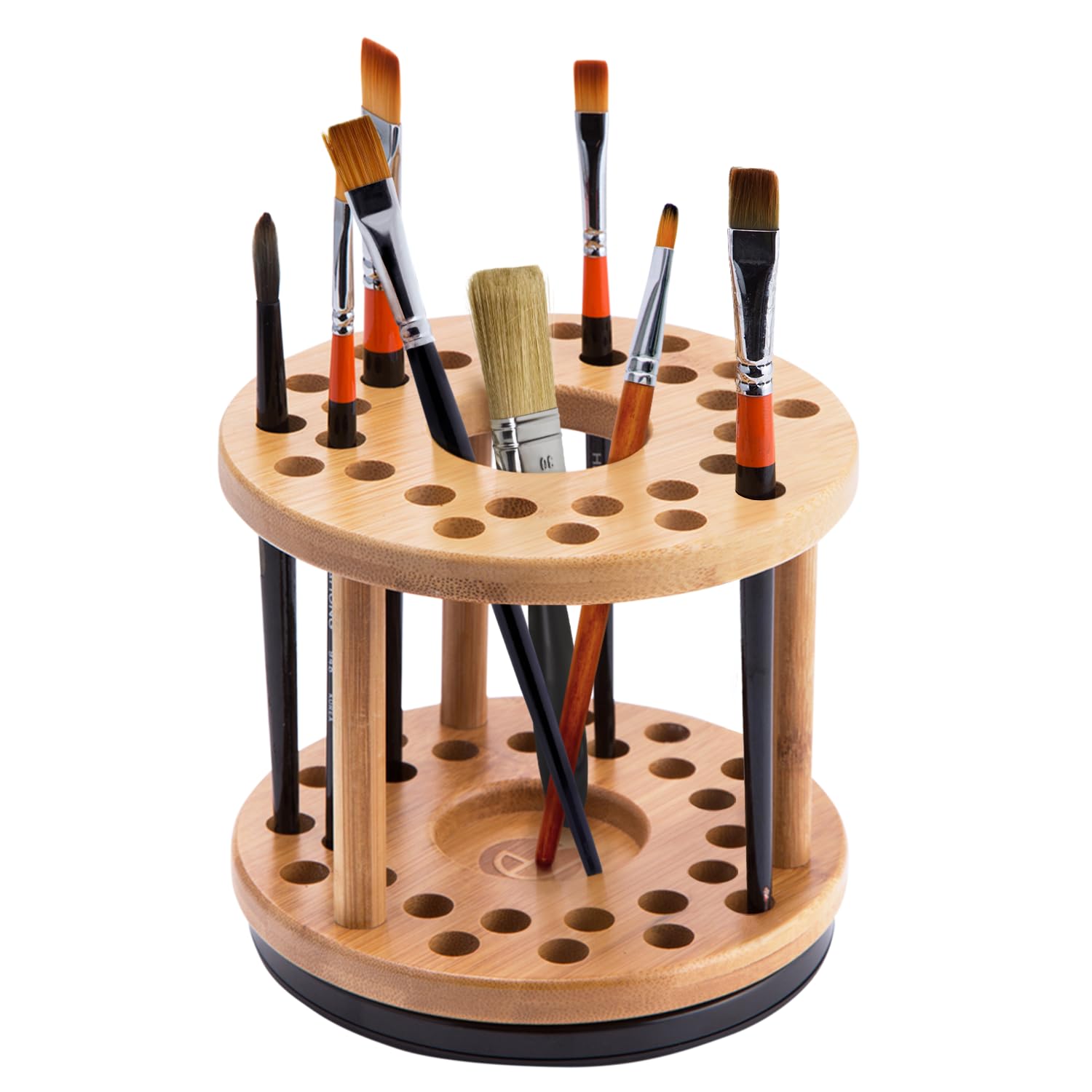 J JACKCUBE DESIGN 360 Rotating Paint Brush Holder Bamboo Watercolor Artist Brush Water Coloring Organizer Display Stand Tray Rack with 27 Holes and 1 Big Hole ā MK441A