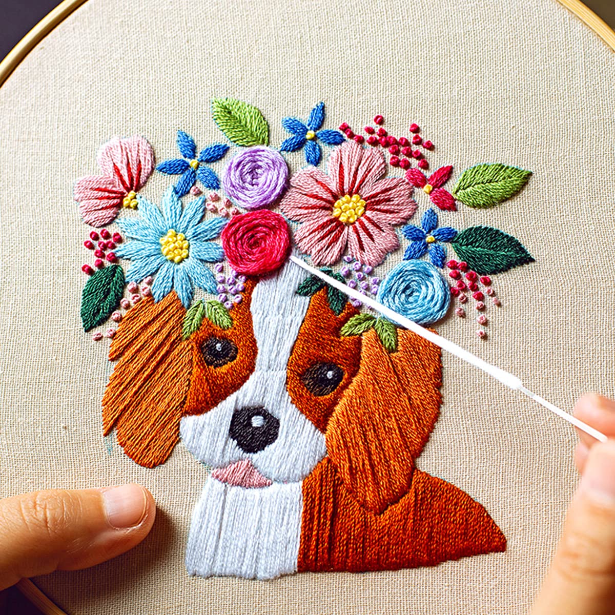 Chaopin Society Embroidery Starter Kit with Pet Pattern for Beginners, Cross Stitch Kits, Embroidery Hoops,Needles and Color Threads, Needlepoint Kit for Adults