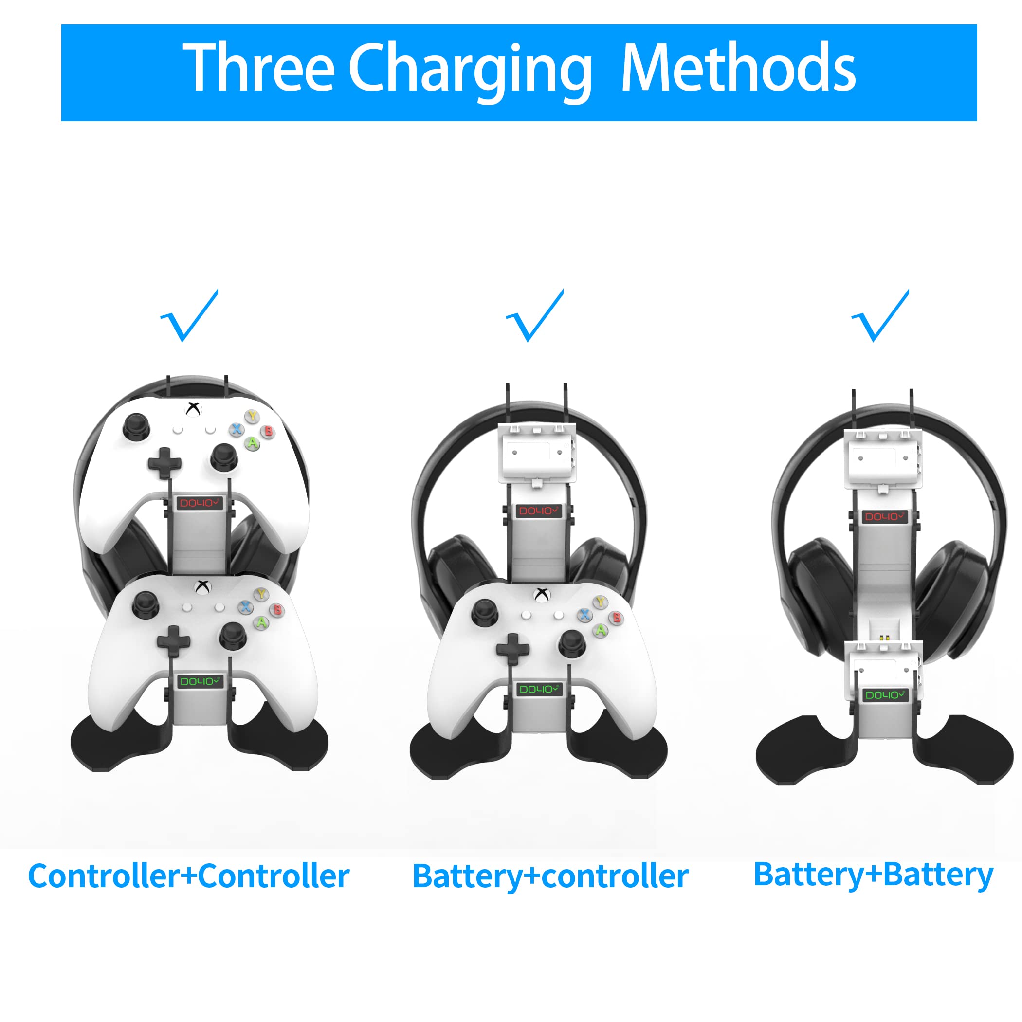 Controller Charger for Xbox One - 2 Pack Rechargeable Battery, Headset Stand and Dual Controller Charging Dock, High Speed Charging with 2.5 Hours by DOYO (NOT for Xbox Series X/S