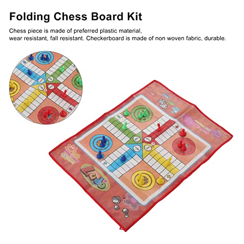 Tissting Wooden Checkerboard Flying Ludo Chess Set, 2.4x1.8in Non Woven Fabric Roll Up Flying Chess Board for Family, Party, Travel, Camping, Leisure Entertainment