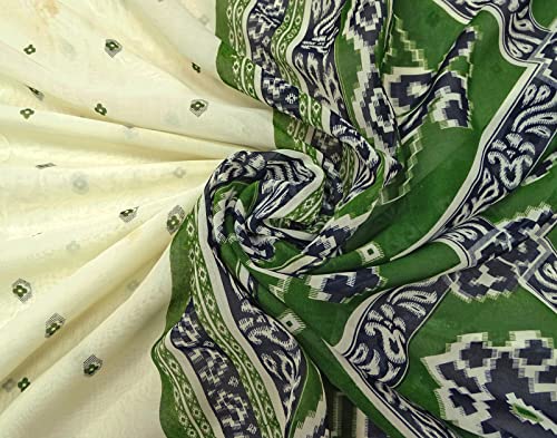 Peegli Cream Vintage Saree Floral Printed Dress Material Georgette Recycled Fabric Sari
