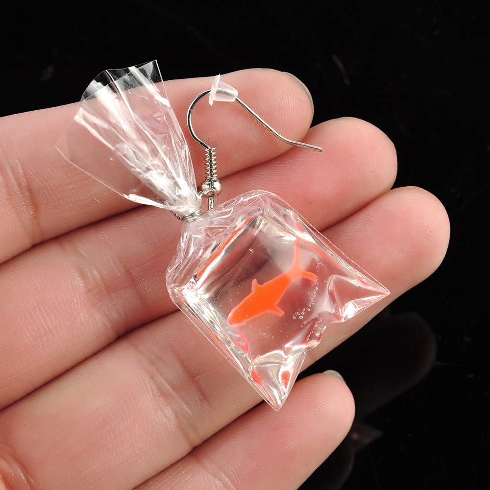 Christmas Funny Fish in Bag Earrings, Unique Acrylic Resin Dangle Earrings Gift for Girls Women