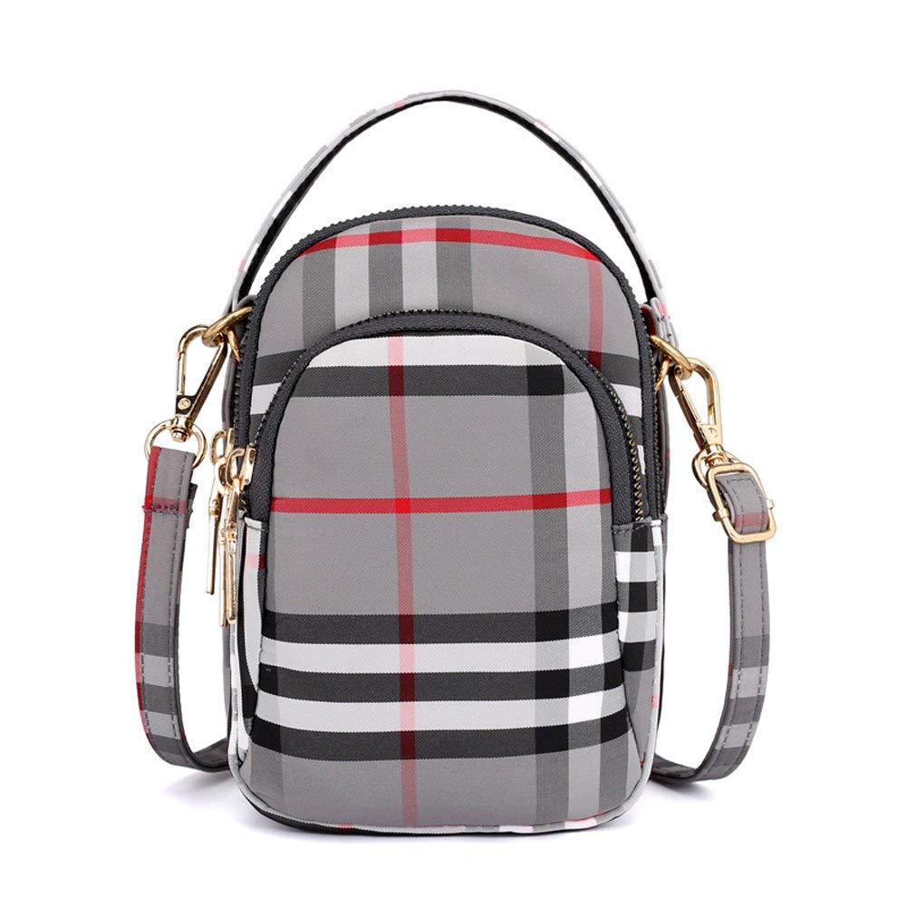 Multi Zipper Pocket Plaid Small Crossbody Bag Handbags Cell Phone Purse Wallet for Women (Gray)