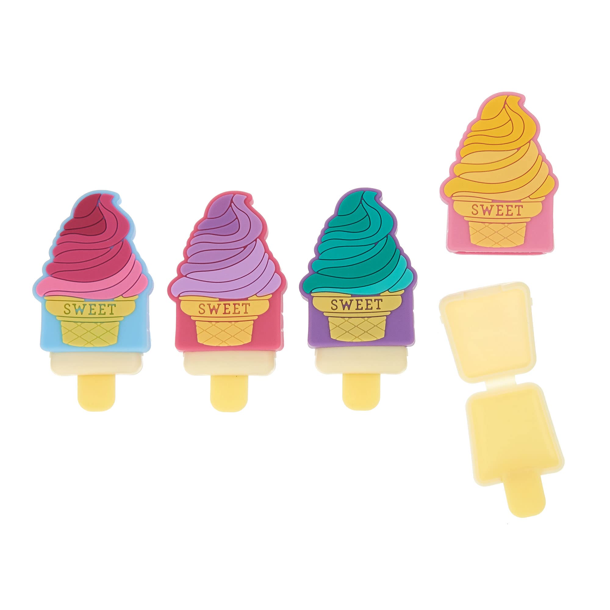 Expressions Girls Cosmetics Sweet Ice Cream Cone Popsicle Lip Gloss Collection - 4PC Set Novelty Butterfly Lip Balms, Multicolor, GG13425