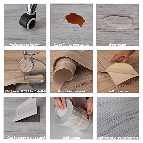 Peel and Stick Floor Tile, 36 Pack 54 Sq.Ft,Vinyl Flooring Tiles Wood Plank Sheet,Self-Adhesive DIY Flooring for Bathroom,Kitchen,Bedroom, Living Room, (36" x 6",Nature Grey)