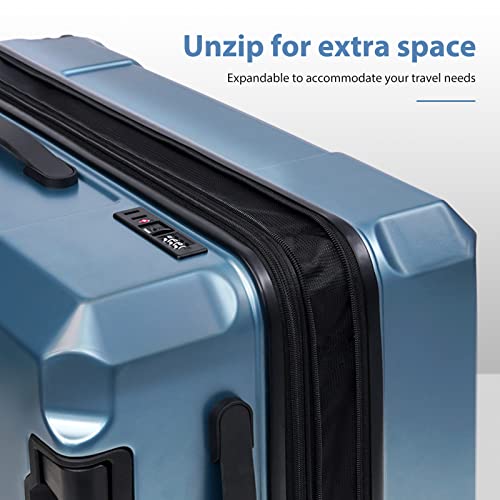 Coolife Luggage 2 Piece Luggage Set Carry On Spinner Suitcase Set with Pocket Compartment Weekend Bag Hardside Trunk (blue_zipper type, 2-piece Set)