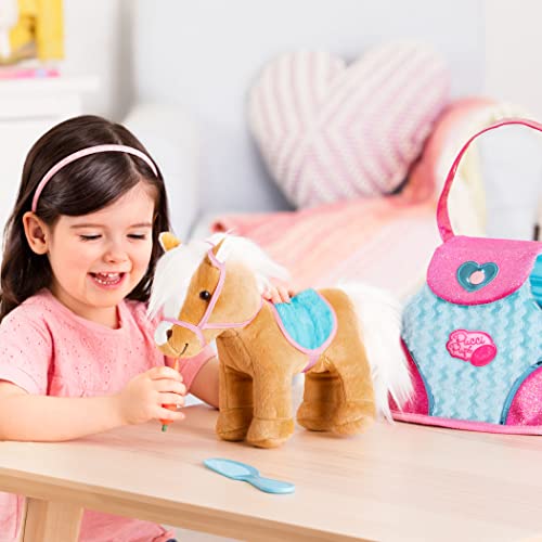 Pucci Pups β Beige Horse with Blue Stripes and Pink Pony Bag (ST8274Z) 10 inches