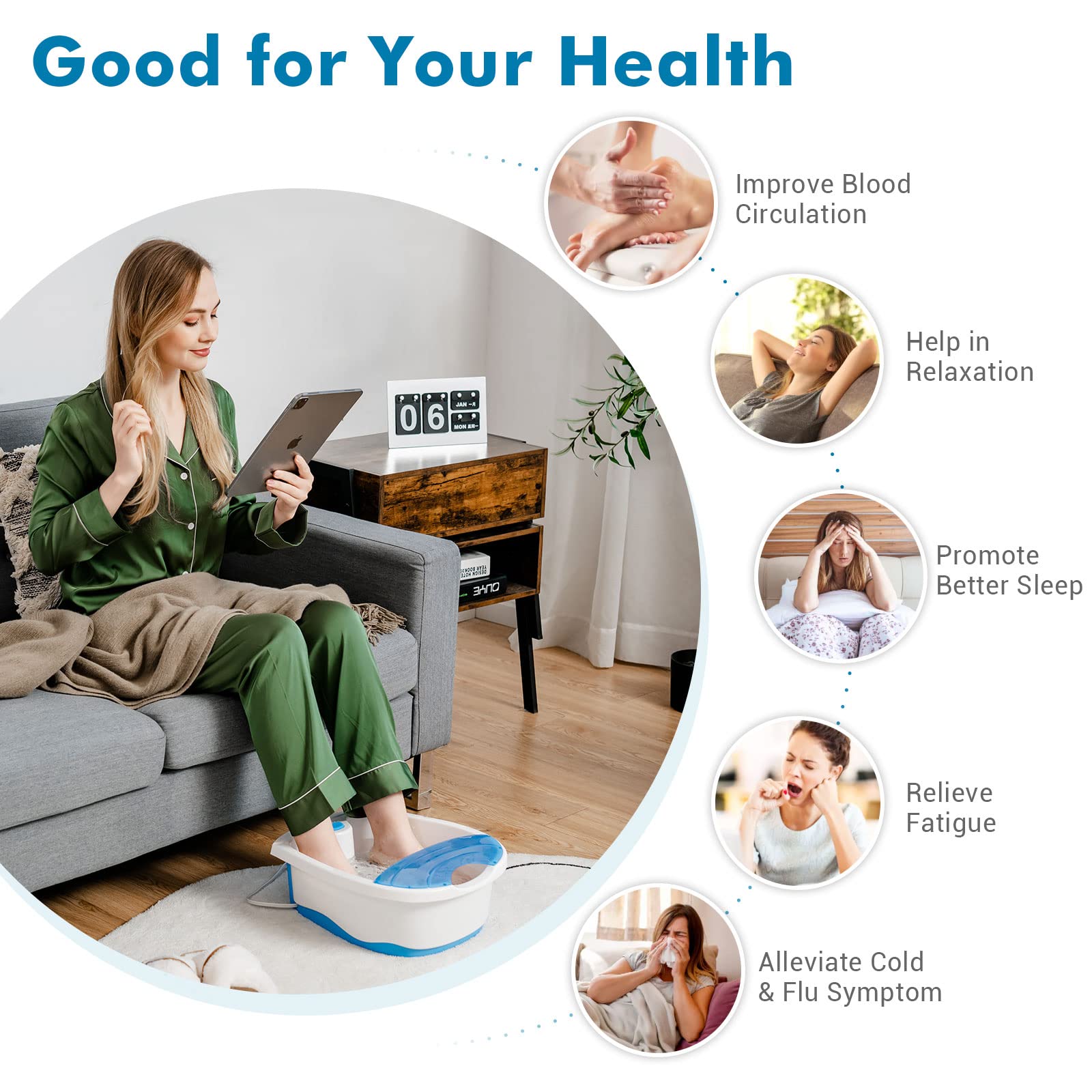 COSTWAY Foot Spa Bath Massage, with Bubble, Massage Nodes, Splash Guard, Toe-Touch Control, Foot Bath with Massage Arch, Portable at-Home Spa, Soothe Tired Feet (Blue)
