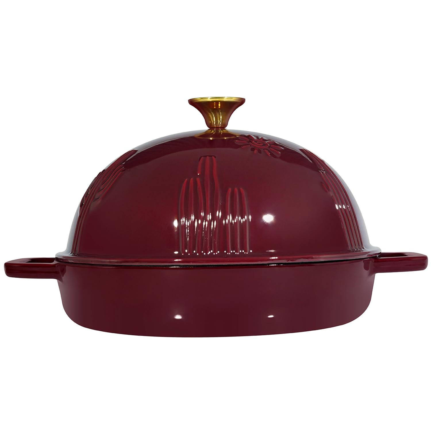 Flavehc Bread Oven Cast Iron Bread Dutch Oven with Cloche Lid for Bread Baking Red Enameled Cast Iron Bread Oven with Dome Lid for Sourdough