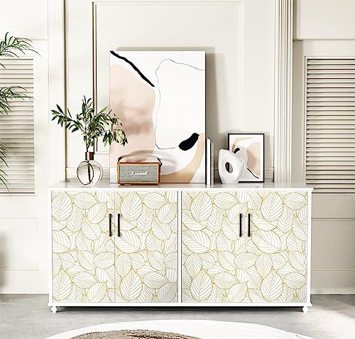 Peel and Stick Wallpaper Gold Contact Paper Leaf Wallpaper Boho Leaves Peel and Stick Wallpaper Self-Adhesive Wallpaper Waterproof Wallpaper for Wall Home 17.7" X118"