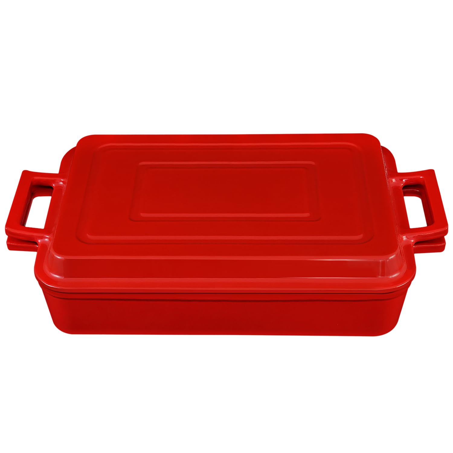 Flavehc Cast Iron Casserole Dish with Skillet Lid 9"x13" Rectangle Casserole Dishes for Oven Cast Iron Baking Dish Cast Iron Lasagna Pan Lasagna Baking Dish Red