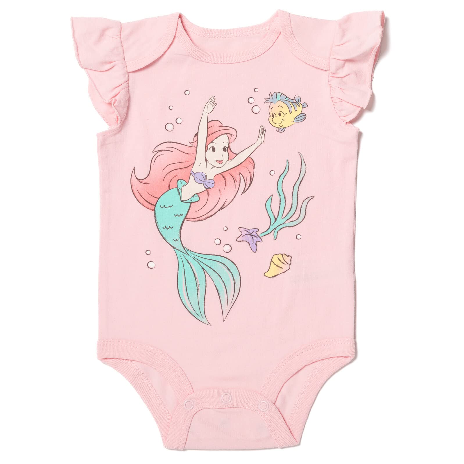 Disney Princess Ariel Cinderella Belle Newborn Baby Girls 4 Pack Cuddly Snap Bodysuits made with Organic Cotton 3-6 Months