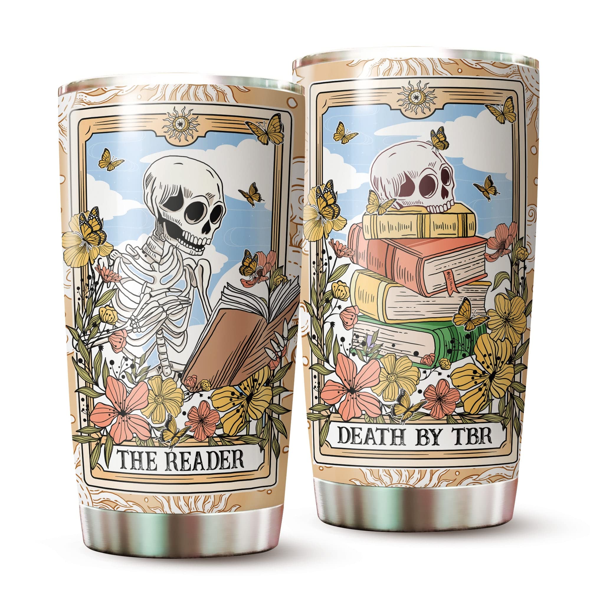 Kozmoz Inspire Book Lovers Gifts - Accessories For Reading Lovers - The Reader Death by TBR - The Tarrot Reader Tumbler 20oz