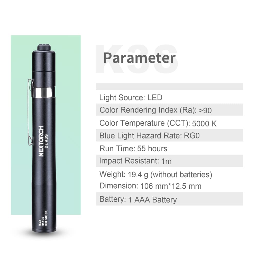 NEXTORCH Professtional Medical LED Penlight Flashlight with a Clip Small Torch for Nursing Students Doctors AAA Battery K3S