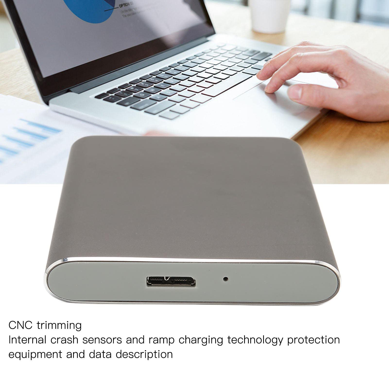 External Hard Drive, 6Gbps High Speed USB3.0 SSD Ultra Thin CNC Processing Aluminum Alloy Portable External SSD for Computers, TVs, Mobile Phones Silver Gray