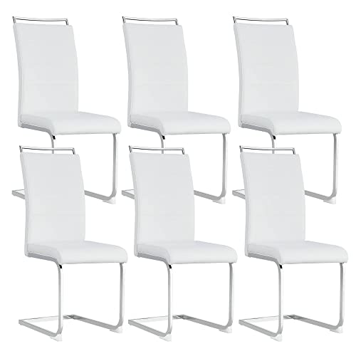 gopop Modern Leather Dining Chairs Set of 6,Kitchen Dining Room Chairs,High-Backed Armless Dining Chair,Upholstered Dining Accent Side Chairs for Kitchen, Dining Room (White, Set of 6)