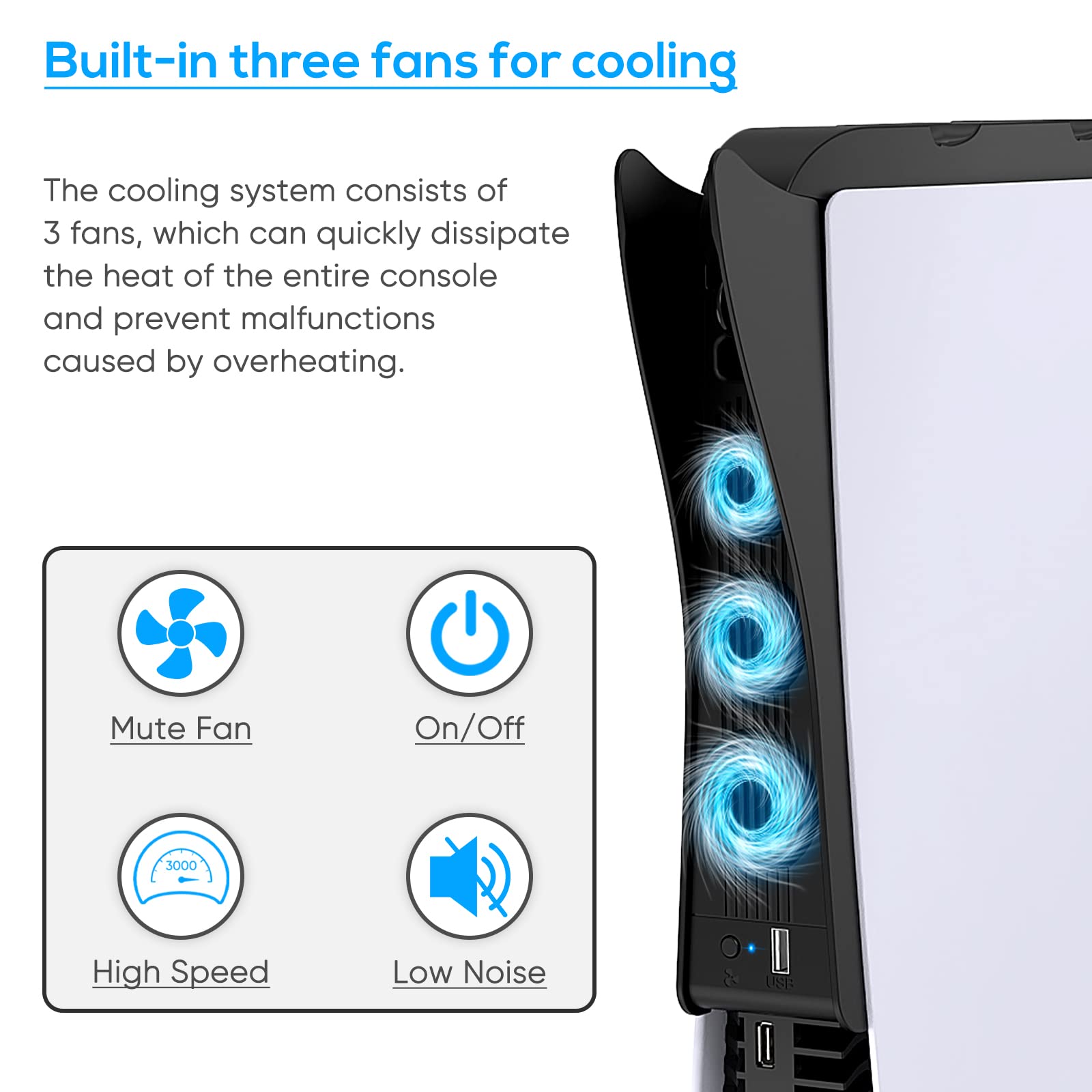 Cooling Fan and Controller Charger Compatible with PS5 DualSense, YUANHOT 2.5H Fast Charging Station and Cooling System Accessories for PS5 Disc and Digital Edition