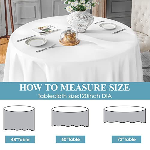 VidaFete 6 Pack 120inch Round Tablecloth Polyester Table Cloth,Stain Resistant and Wrinkle Polyester Dining Table Cover for Kitchen Dinning Party Wedding Rectangular Tabletop Buffet Decoration(White)