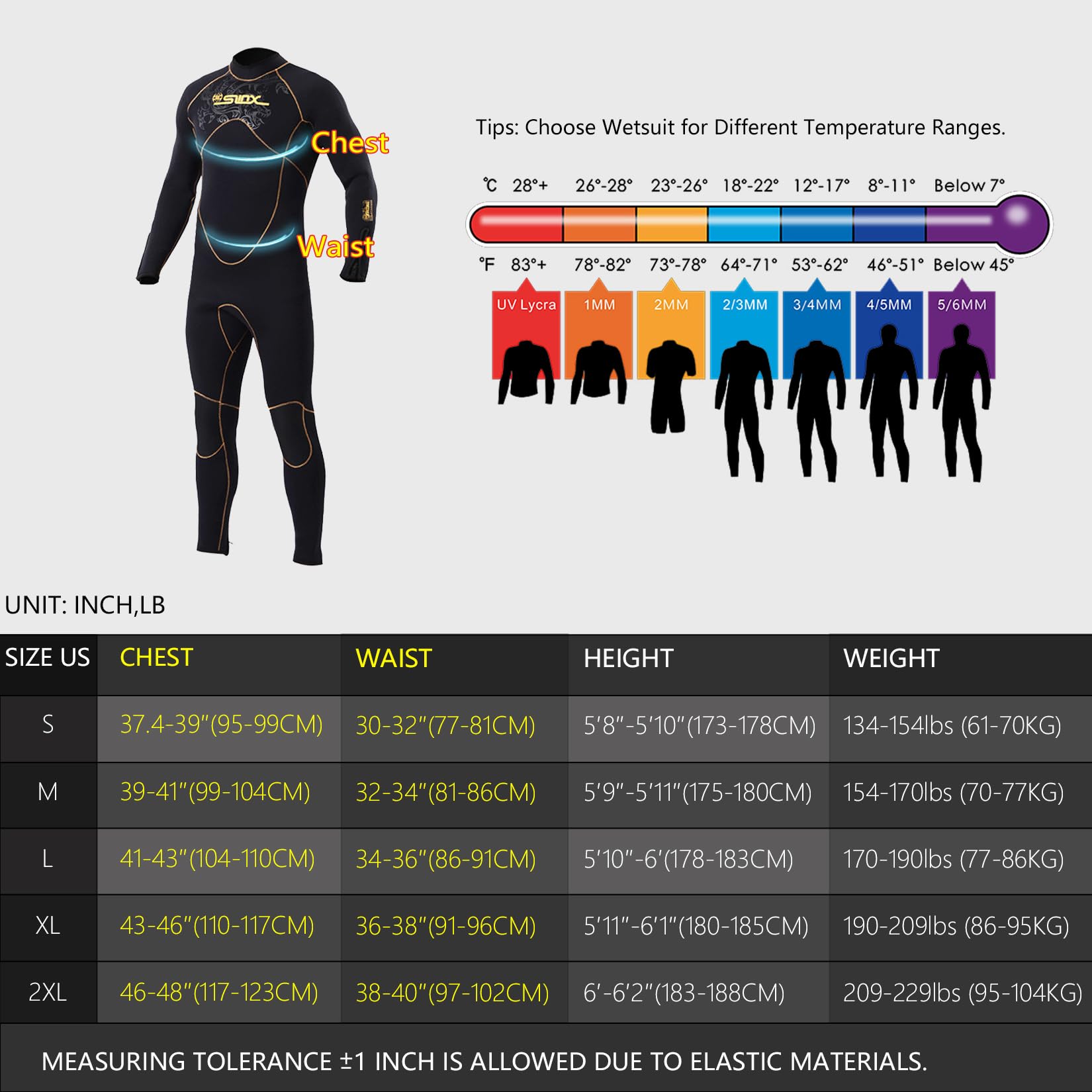 Dizokizo 5mm Wetsuits for Men Neoprene Long Sleeve Full Diving Surfing Suit