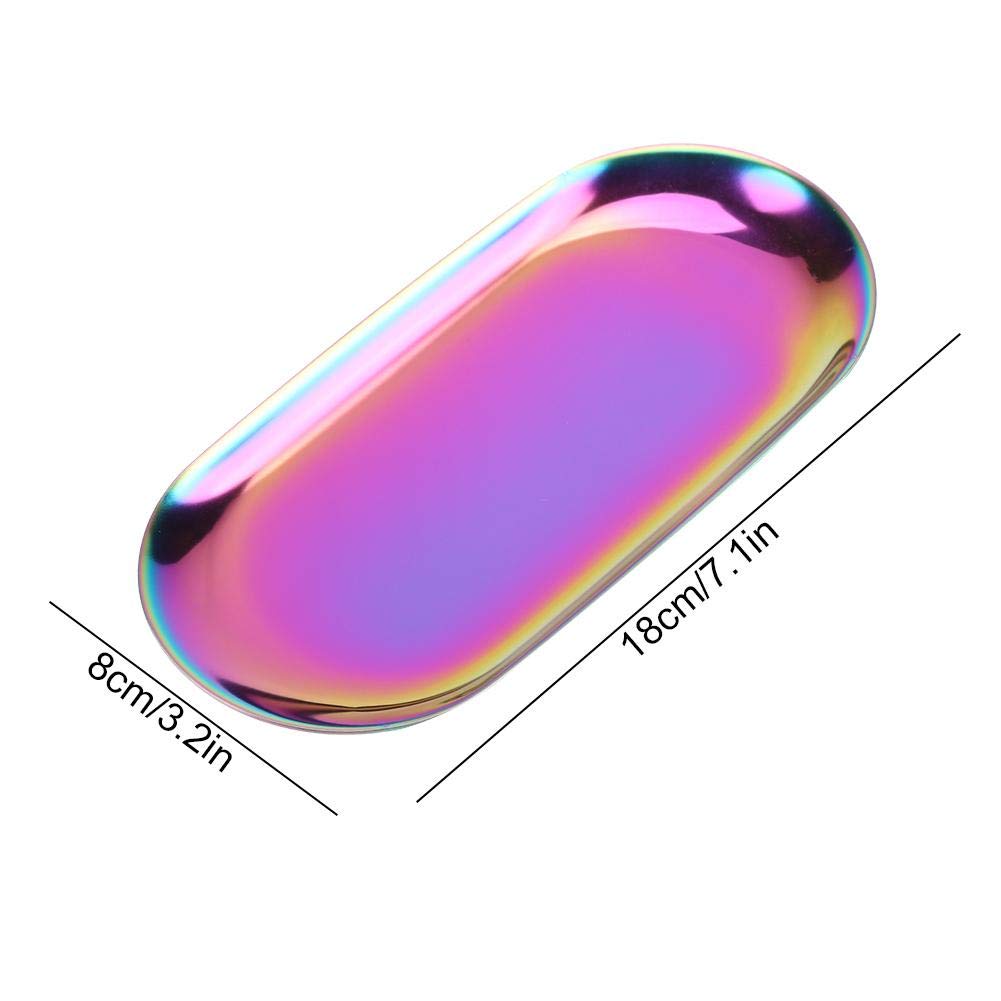 Fdit Nordic Style Storage Tray Cosmetics Jewelry Stainless Steel Cake Plate for Home Kitchen(Rainbow L)